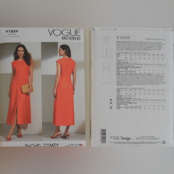Vogue | Other | Vogue Pattern V859 Misses Dress With A B C D Cup Sizes ...